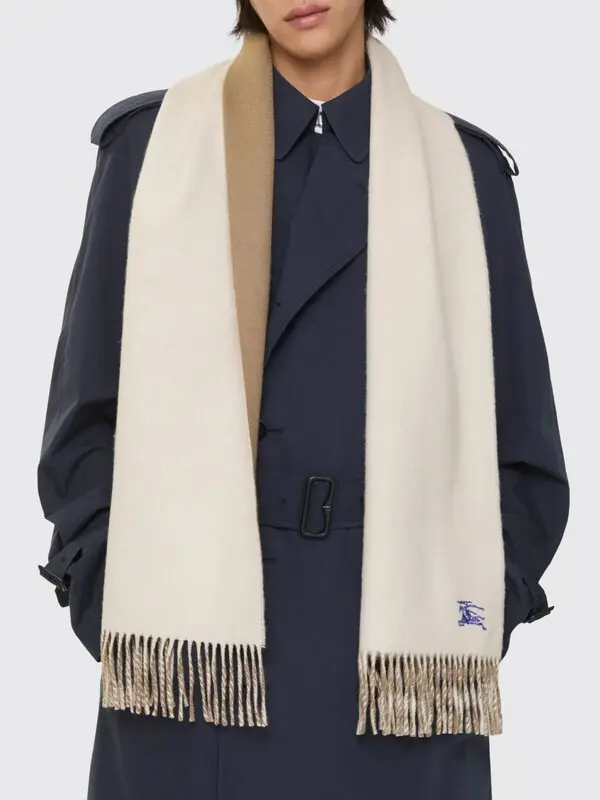 Burberry Reversible Scarf In 100% Cashmere With Embroidered Ekd Logo