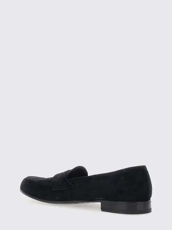 LIDFORT Suede Calfskin Loafers With Saddle Strap - Blue
