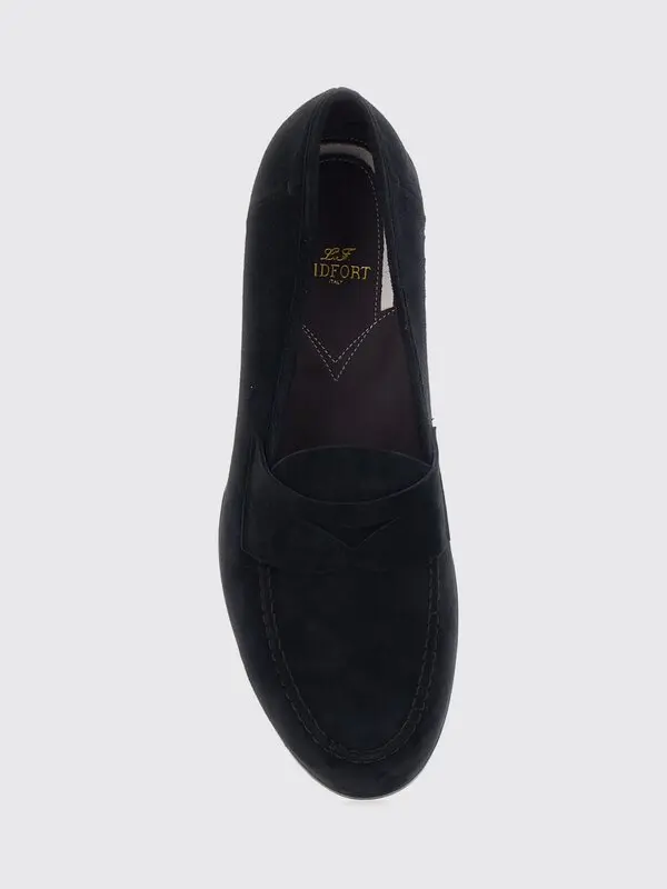 LIDFORT Suede Calfskin Loafers With Saddle Strap - Blue