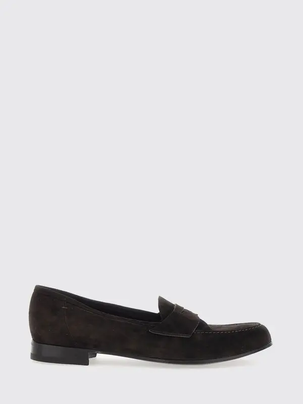 LIDFORT Suede Calfskin Loafers With Saddle Strap - Brown