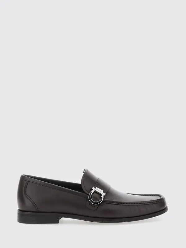 FERRAGAMO Smooth Calf Leather Gancini Loafers - Brown