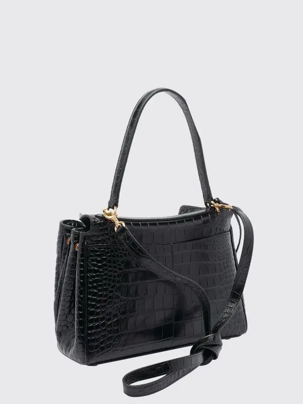 Balenciaga Calf Leather Crocodile Print Handbag - Black