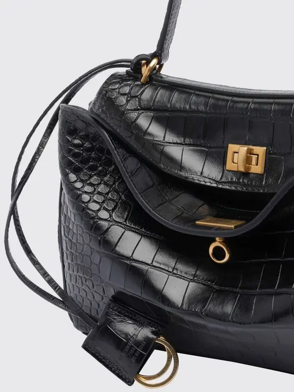 Balenciaga Calf Leather Crocodile Print Handbag - Black