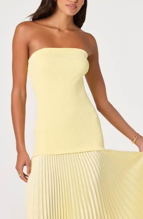 Astr The Label Selune Strapless Ribbed Top And Pleated Skirt Dress