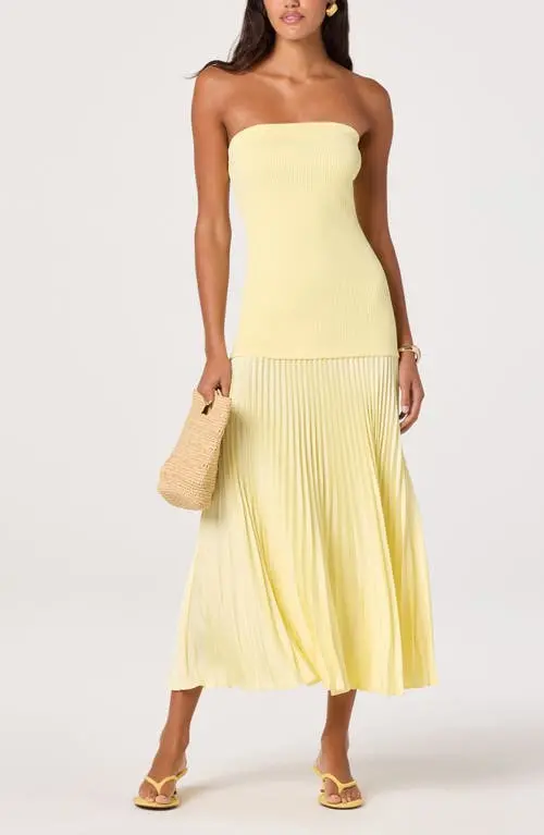 Astr The Label Selune Strapless Ribbed Top And Pleated Skirt Dress