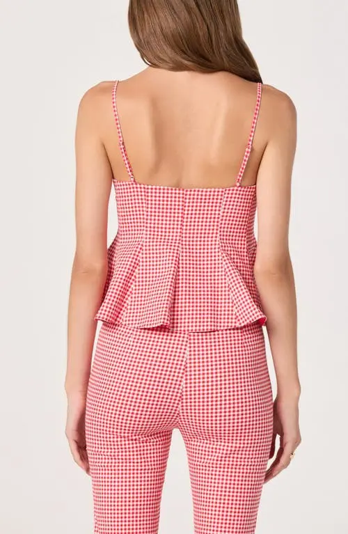 Astr The Label Alma Stretch Cotton Gingham Top - Red Gingham