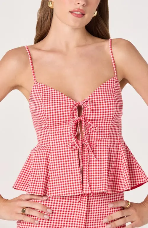 Astr The Label Alma Stretch Cotton Gingham Top - Red Gingham