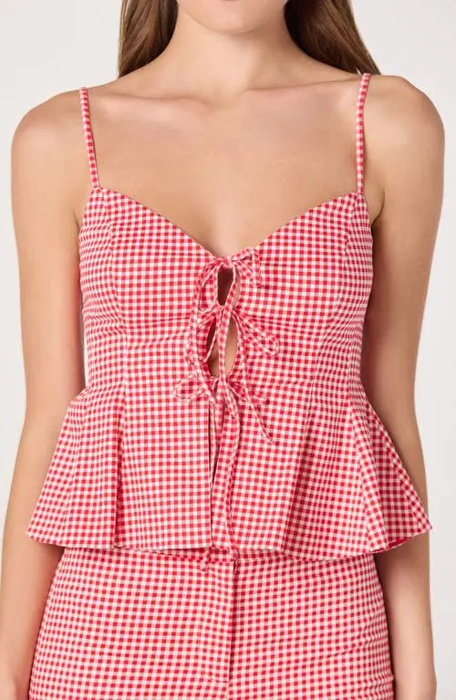 Astr The Label Alma Stretch Cotton Gingham Top - Red Gingham