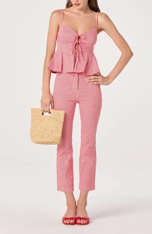 Astr The Label Alma Stretch Cotton Gingham Top - Red Gingham