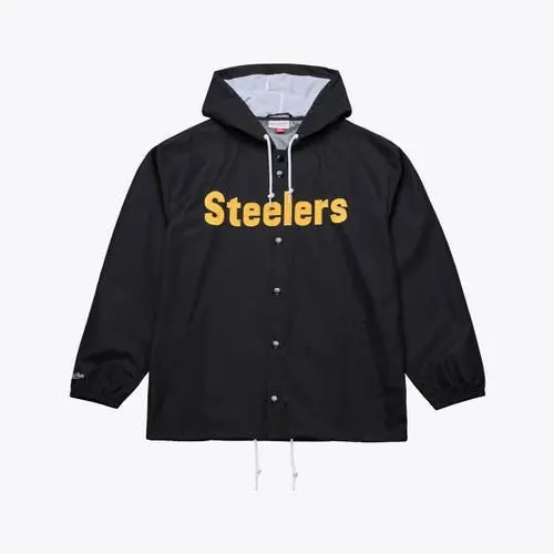 Mitchell & Ness Pittsburgh Steelers Coaches Full-snap Hooded Windbreaker Jacket - Black