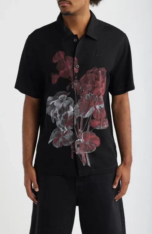 SANTO STUDIO Flower Gradient Short Sleeve Cotton Twill Button-up Shirt