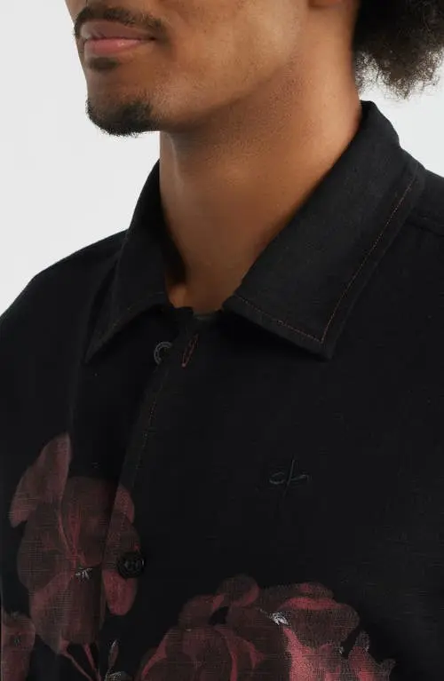 SANTO STUDIO Flower Gradient Short Sleeve Cotton Twill Button-up Shirt