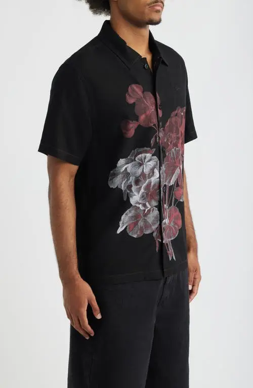 SANTO STUDIO Flower Gradient Short Sleeve Cotton Twill Button-up Shirt