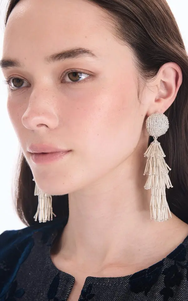 Oscar De La Renta Beaded Tassel Drop Earrings