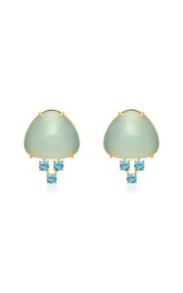 Oscar De La Renta Cabochon Stud Crystal Earrings - Blue