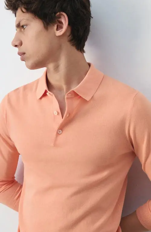 Mango Long Sleeve Cotton Polo - Peach