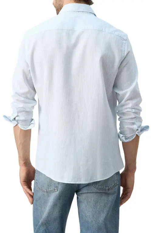 Mango Regular Fit Stripe Cotton & Linen Button-up Shirt - Sky Blue