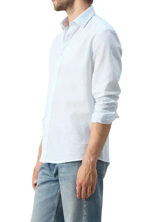 Mango Regular Fit Stripe Cotton & Linen Button-up Shirt - Sky Blue