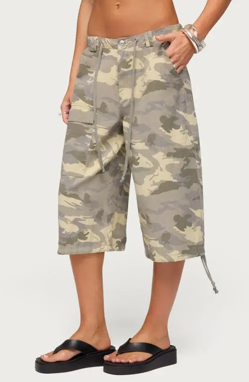 EDIKTED Camo Low Rise Cargo Bermuda Shorts