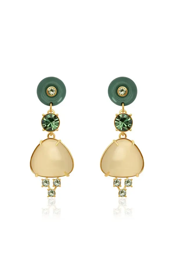 Oscar De La Renta Cabochon Drop Crystal Earrings - Ivory
