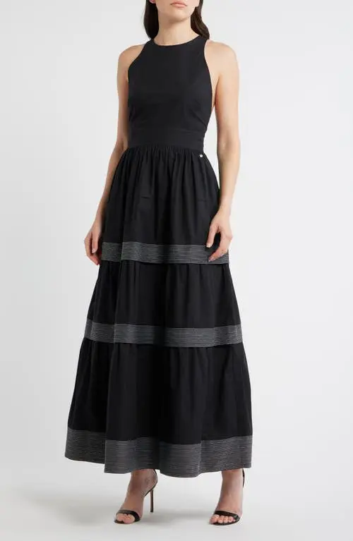 Hugo Boss Open Back Cotton Poplin Midi Dress - Black
