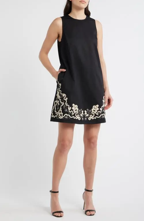 Hugo Boss Sleeveless Embroidered Hem Cotton Dress
