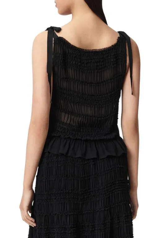 ALLSAINTS Lotus Sheer Shirred Tie Shoulder Peplum Top