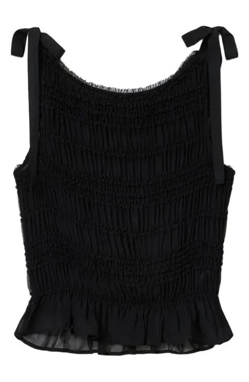 ALLSAINTS Lotus Sheer Shirred Tie Shoulder Peplum Top