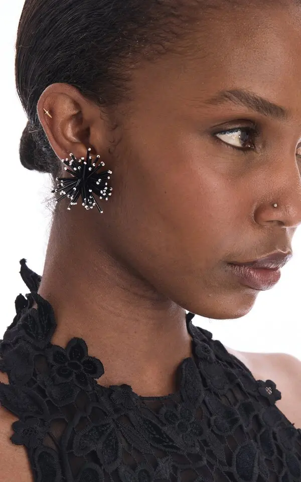 Oscar De La Renta Bugle Bead Firework Stud Earrings