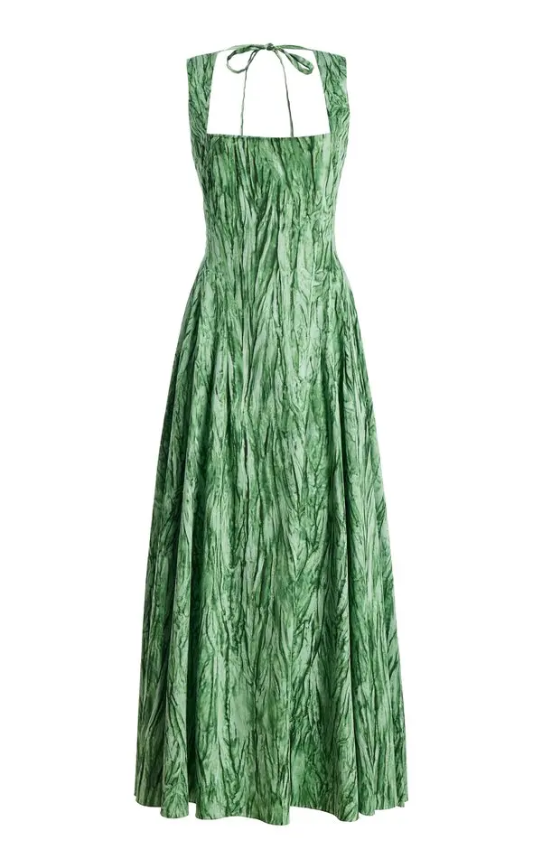Oscar De La Renta Printed Poplin Sateen Midi Dress
