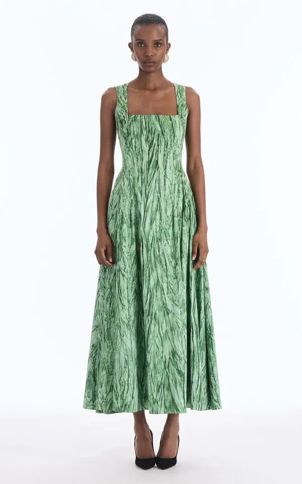 Oscar De La Renta Printed Poplin Sateen Midi Dress