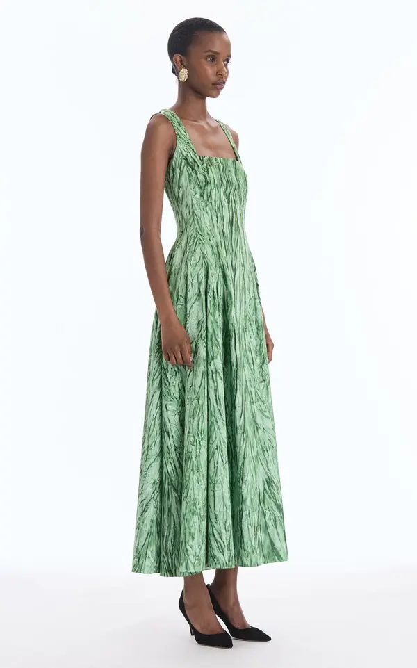 Oscar De La Renta Printed Poplin Sateen Midi Dress