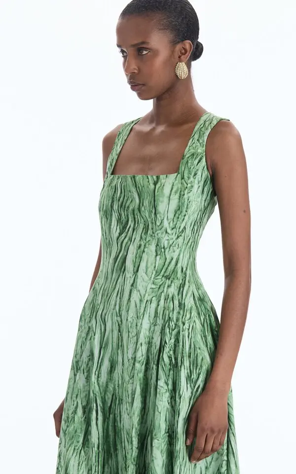 Oscar De La Renta Printed Poplin Sateen Midi Dress