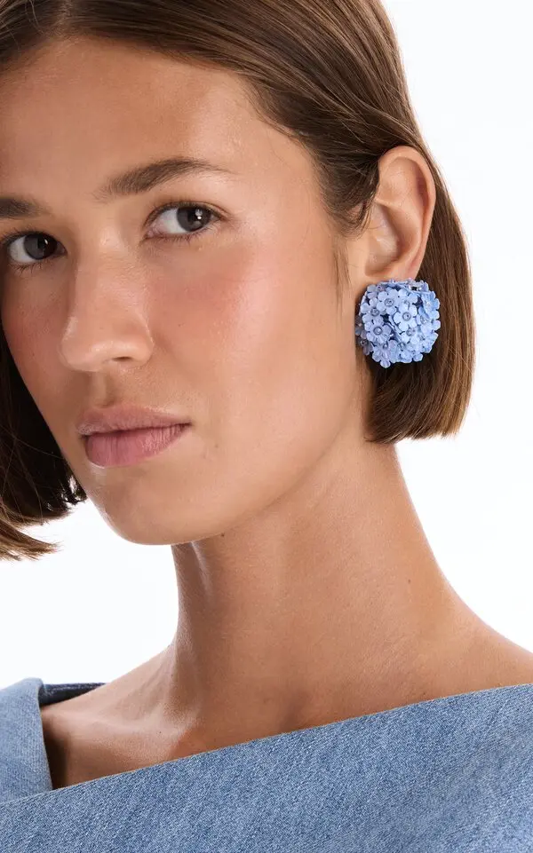 Oscar De La Renta Flower Pompom Small Earrings