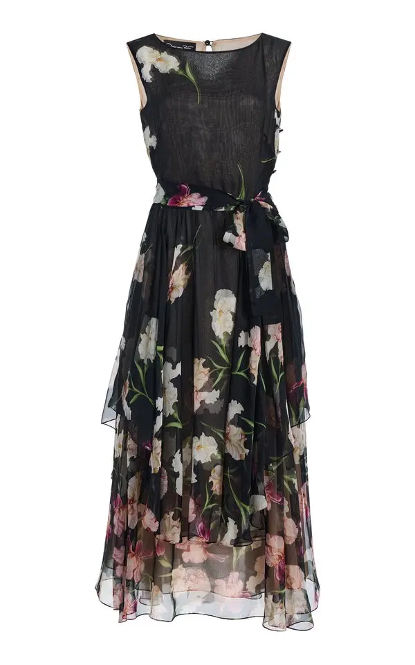 Oscar De La Renta Painted Iris Silk-chiffon Midi Dress