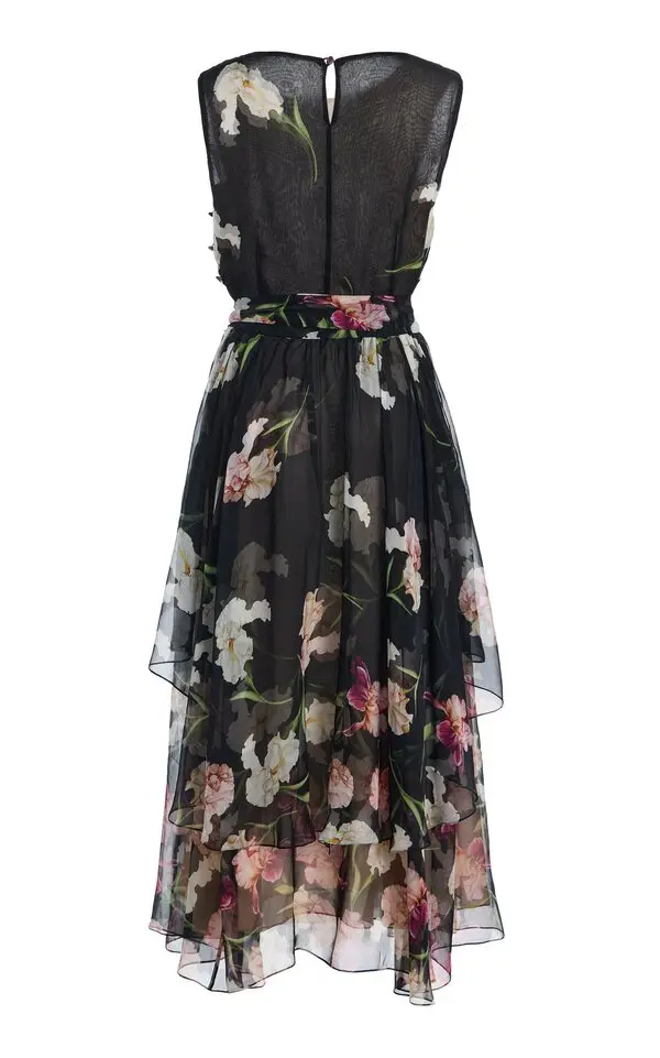 Oscar De La Renta Painted Iris Silk-chiffon Midi Dress