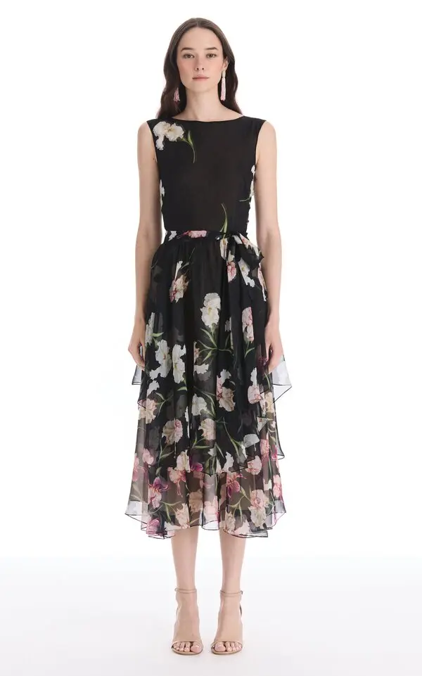 Oscar De La Renta Painted Iris Silk-chiffon Midi Dress