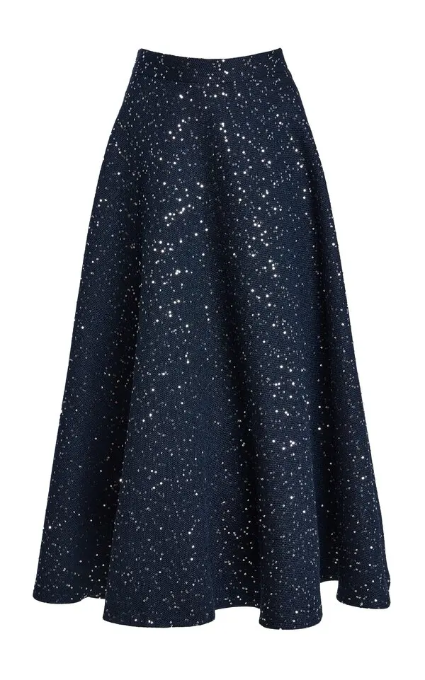 Oscar De La Renta Sequin Tweed A-line Midi Skirt
