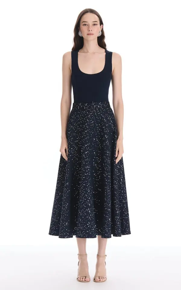 Oscar De La Renta Sequin Tweed A-line Midi Skirt