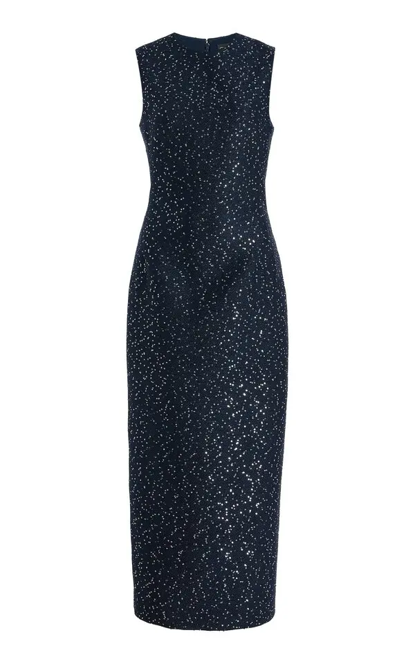 Oscar De La Renta Sequin Tweed Midi Dress