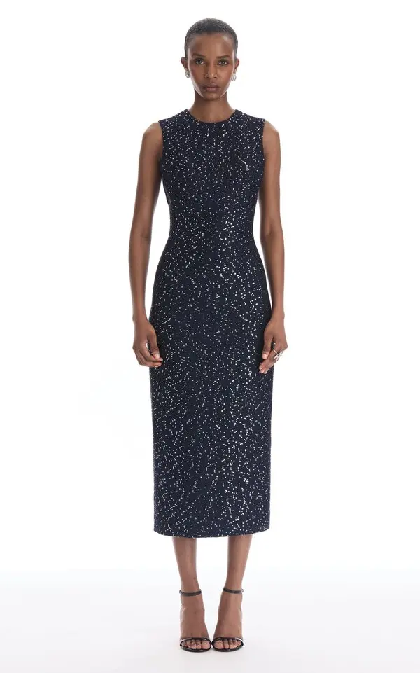 Oscar De La Renta Sequin Tweed Midi Dress