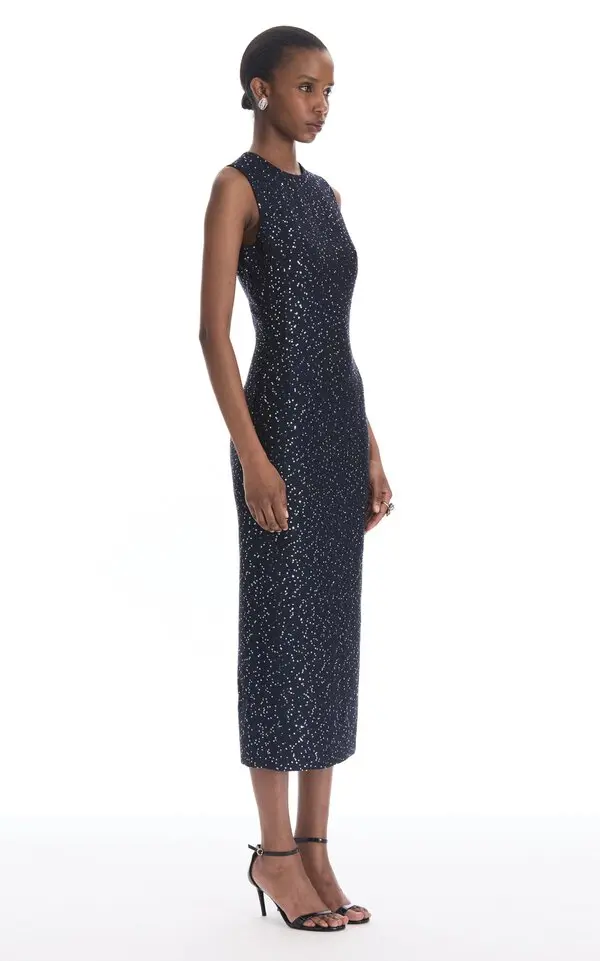 Oscar De La Renta Sequin Tweed Midi Dress