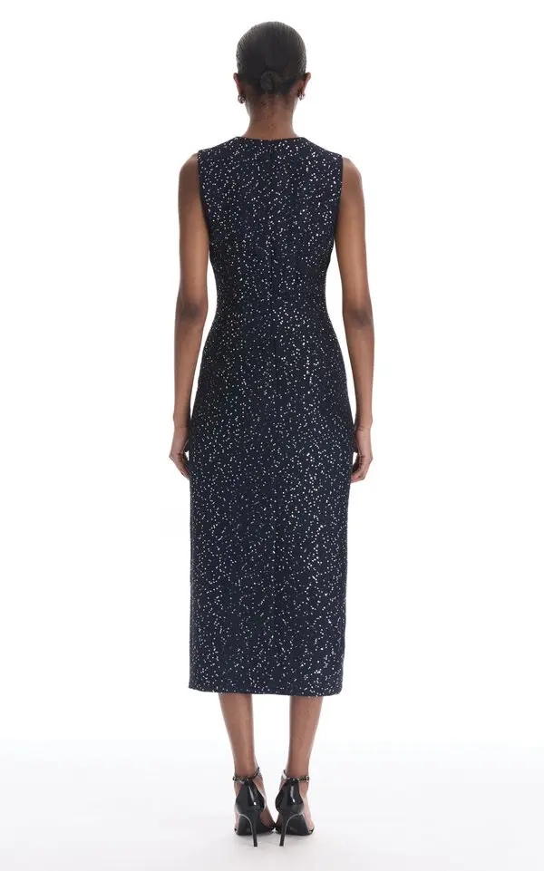 Oscar De La Renta Sequin Tweed Midi Dress