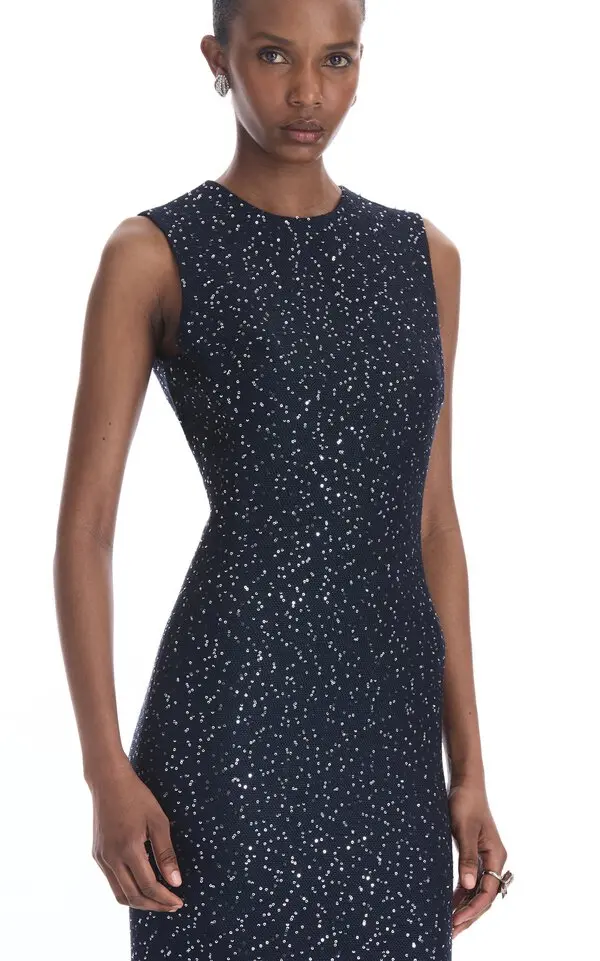 Oscar De La Renta Sequin Tweed Midi Dress