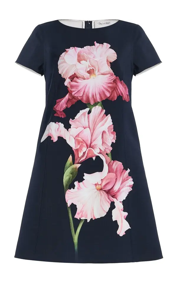 Oscar De La Renta Painted Iris Wool-blend Mini Dress