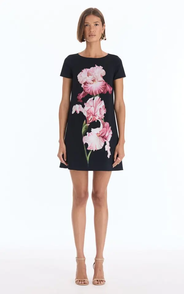 Oscar De La Renta Painted Iris Wool-blend Mini Dress