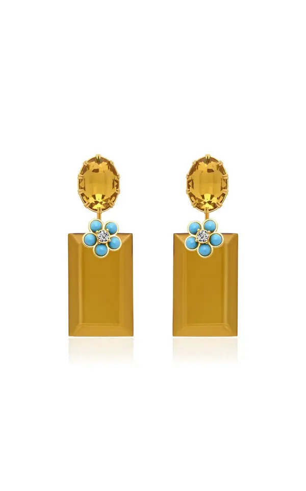 Oscar De La Renta Rectangle Crystal Pendant Earrings - Bronze