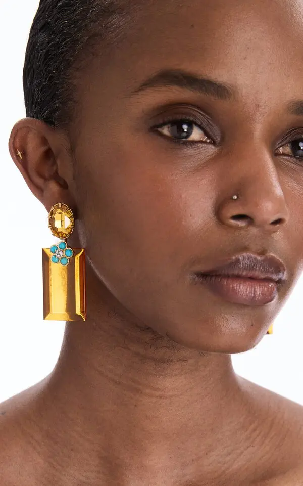 Oscar De La Renta Rectangle Crystal Pendant Earrings