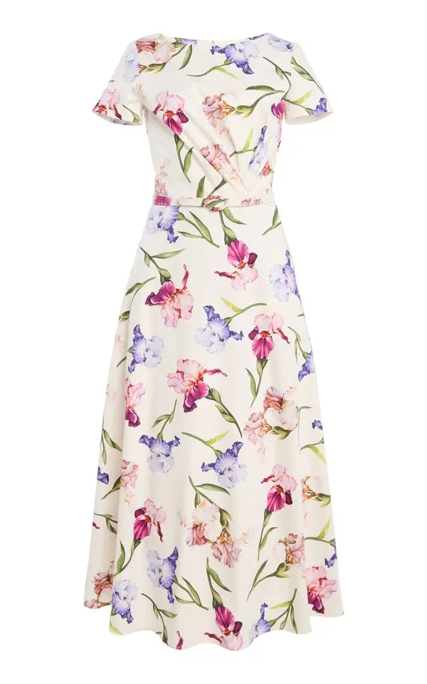 Oscar De La Renta Iris Flower Poplin Midi Dress