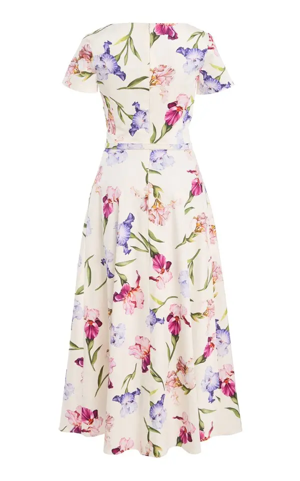 Oscar De La Renta Iris Flower Poplin Midi Dress